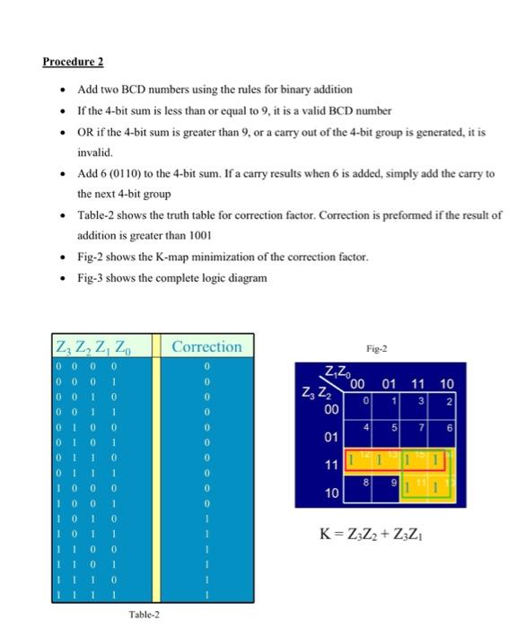 Procedure 2 • Add two BCD numbers using the rules for | Chegg.com