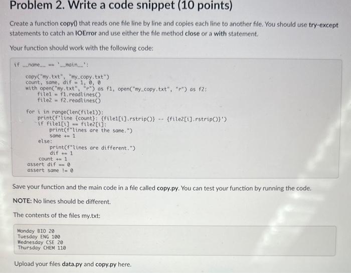 Solved Problem 2. Write a code snippet (10 points) Create a | Chegg.com