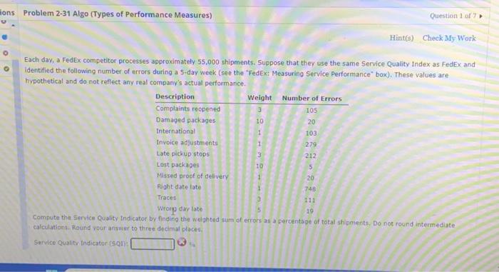 Solved Problem 2-31 Algo (Types of Performance Measures) | Chegg.com