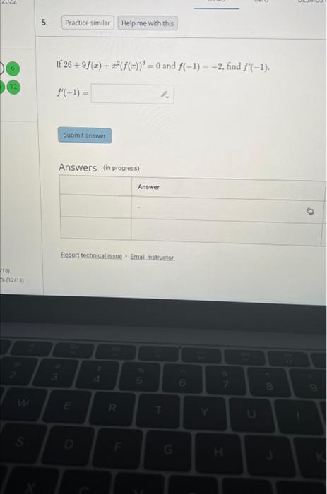 Solved If 26+9f(x)+x2(f(x))3=0 and f(−1)=−2 f′(−1)= Answers | Chegg.com