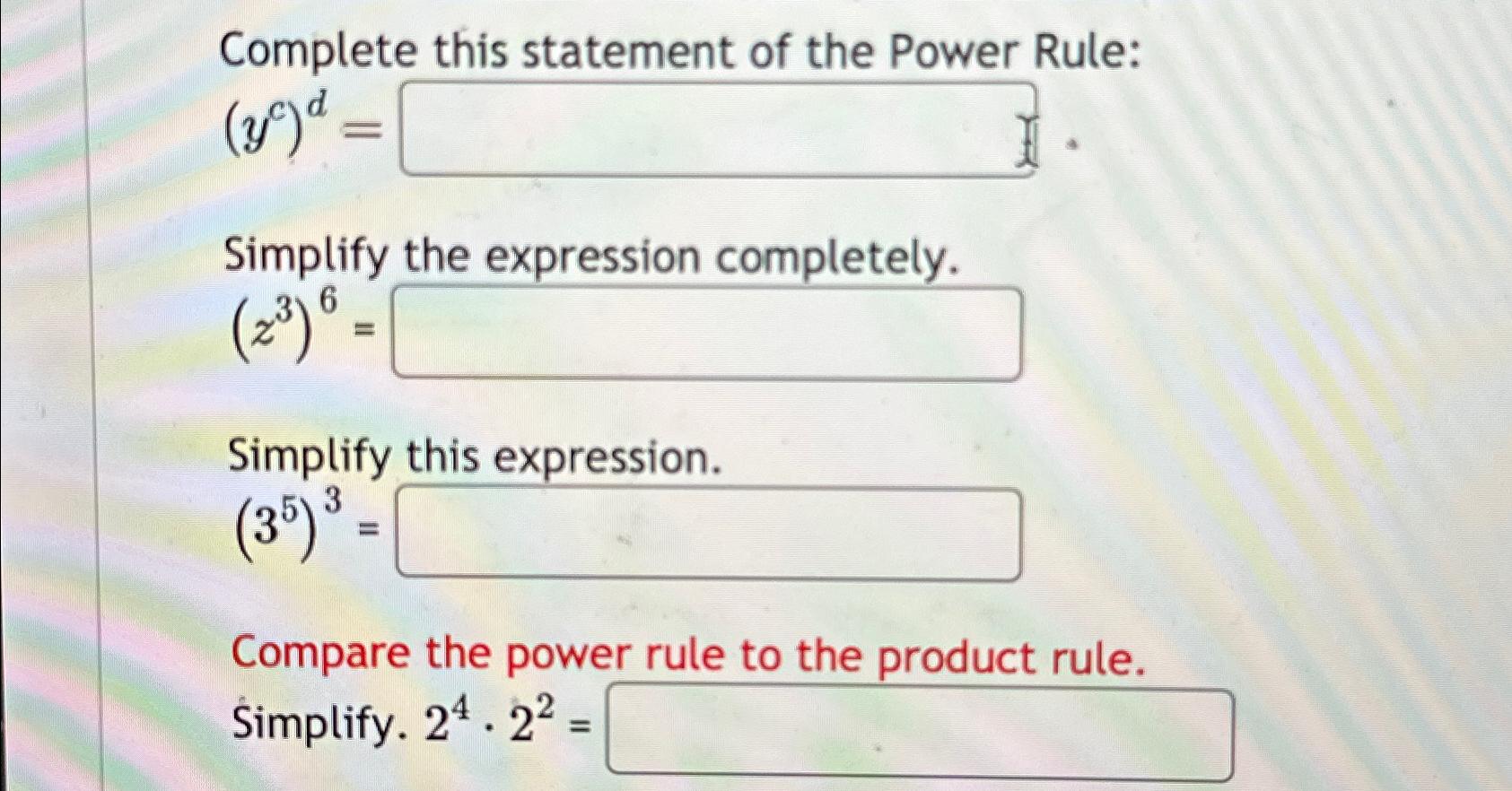 Solved Complete this statement of the Power | Chegg.com