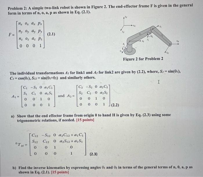 Solved Problem 2: A simple two-link robot is shown in Figure | Chegg.com