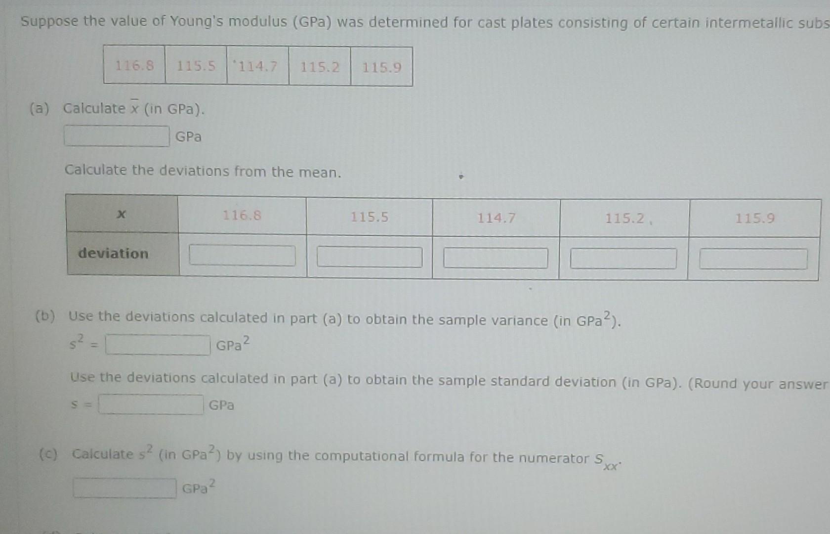 Solved (a) Calculate xˉ (in GPa). GPa Calculate the | Chegg.com