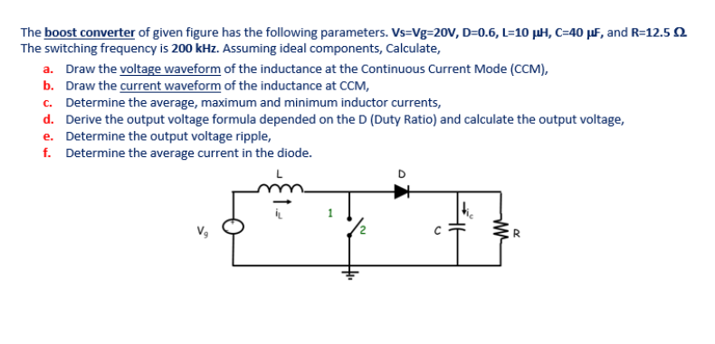 Solved The boost converter of given figure has the following | Chegg.com