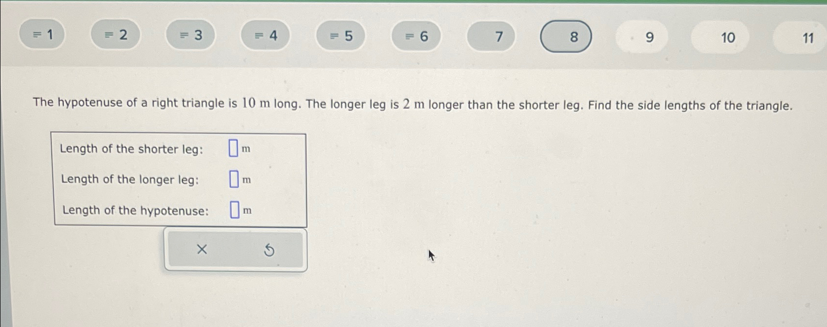 Solved The hypotenuse of a right triangle is 10m ﻿long. The | Chegg.com