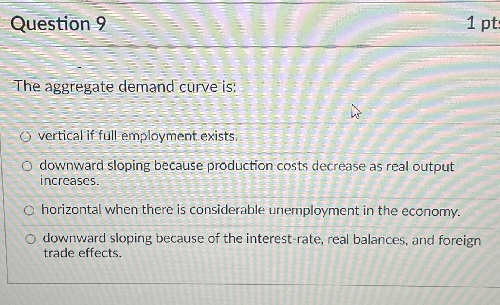 Solved Question 9The aggregate demand curve is:vertical if | Chegg.com