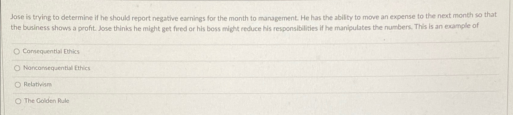 Solved Jose is trying to determine if he should report | Chegg.com