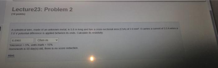Solved Lecture23: Problem 2 (10 points) A cylindrical wire, | Chegg.com