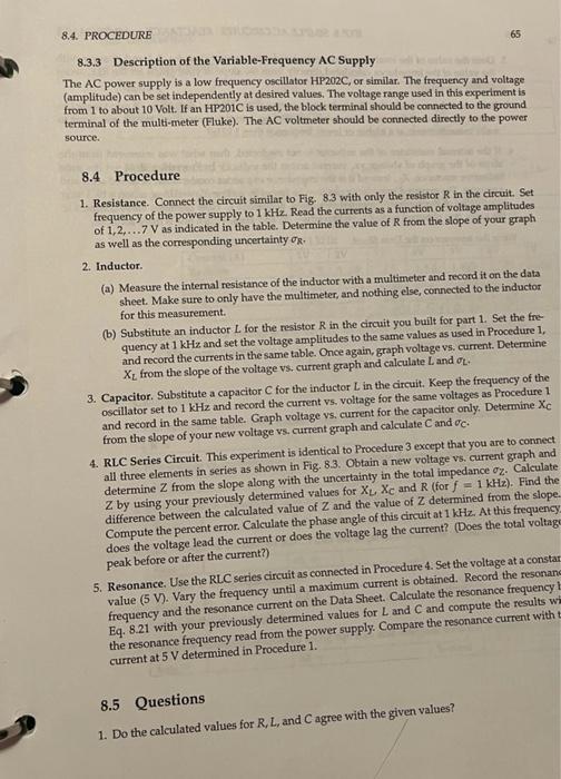 Solved Experiment 8 SIMPLE AC CIRCUITS : REACTANCE and | Chegg.com