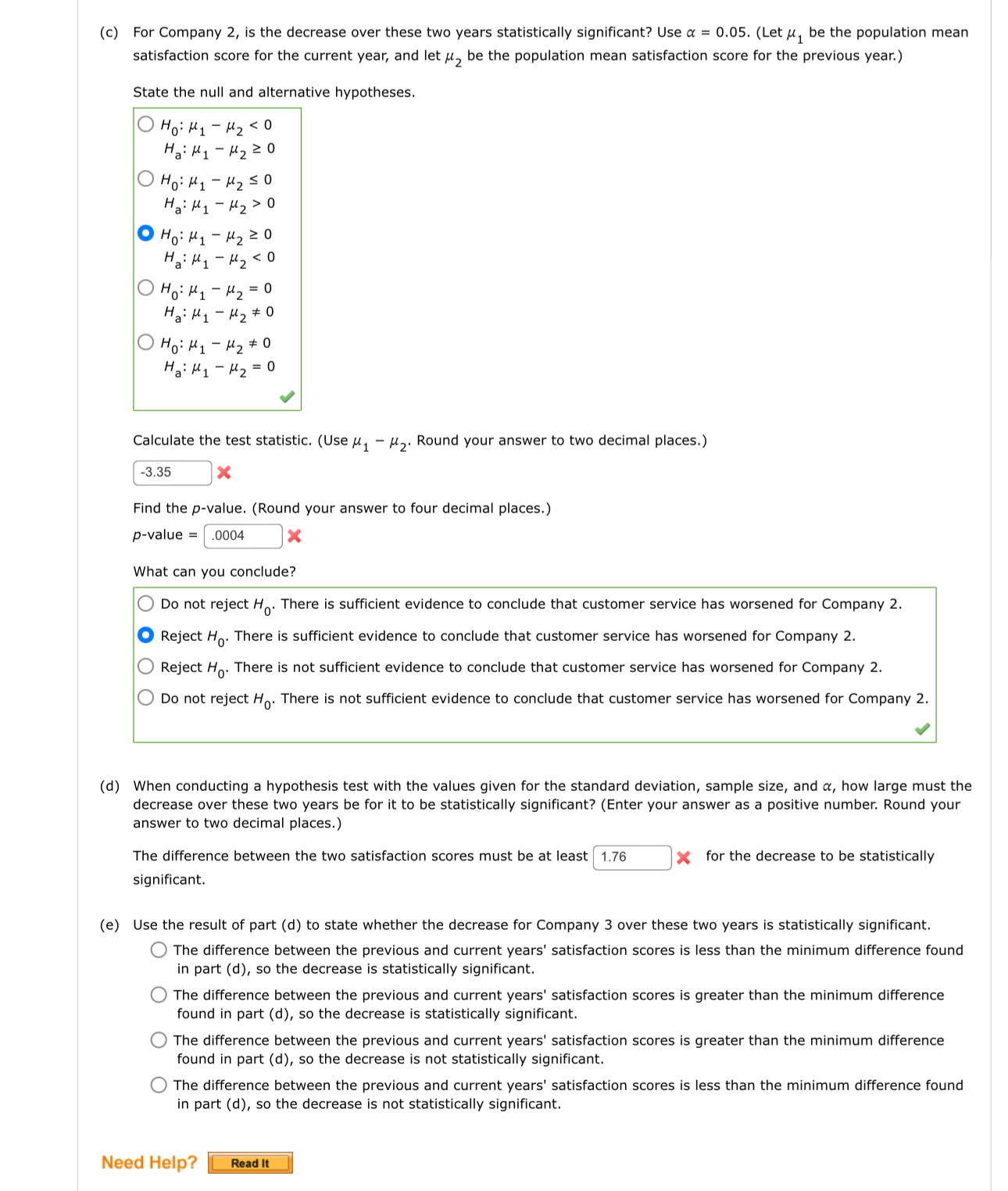 (c) ﻿For Company 2, ﻿is the decrease over these two | Chegg.com