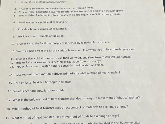 Solved 3. True or False: convection involves heat transfer | Chegg.com