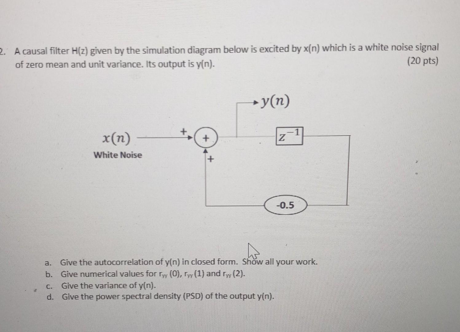 Solved 2. A causal filter H(z) given by the simulation | Chegg.com