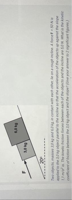 Solved Two Objects Masses 3 0 Kg And 6 0 Kg In Contact