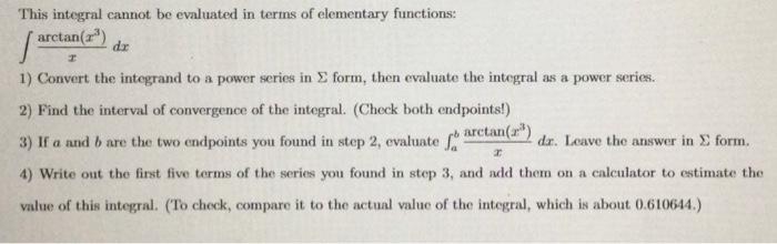Solved This integral cannot be evaluated in terms of | Chegg.com