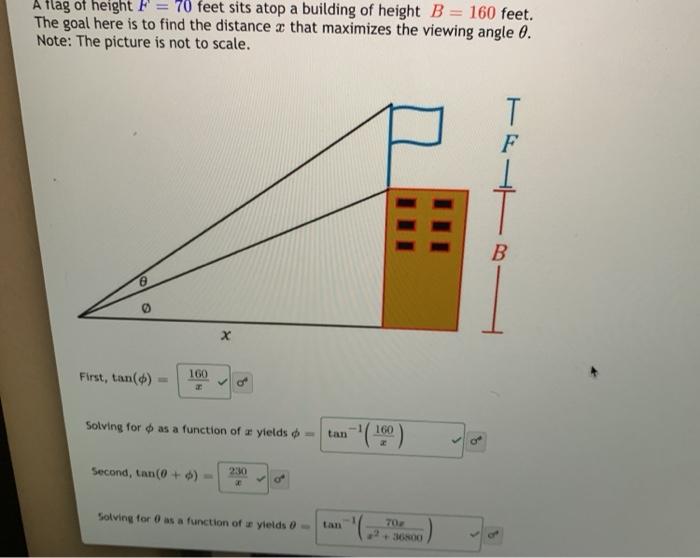 Solved A flag of height F 70 feet sits atop a building of | Chegg.com