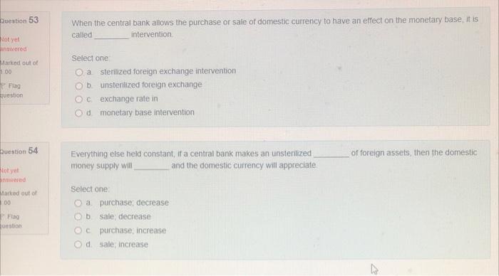 Solved pueation 53 When the central bank allows the purchase | Chegg.com