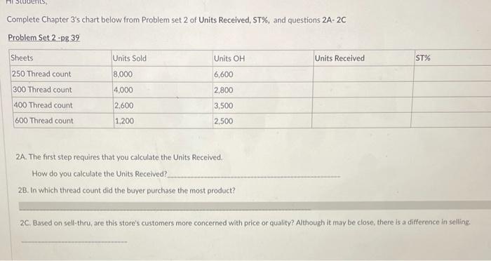 Solved Complete Chapter 3's chart below from Problem set 2 | Chegg.com