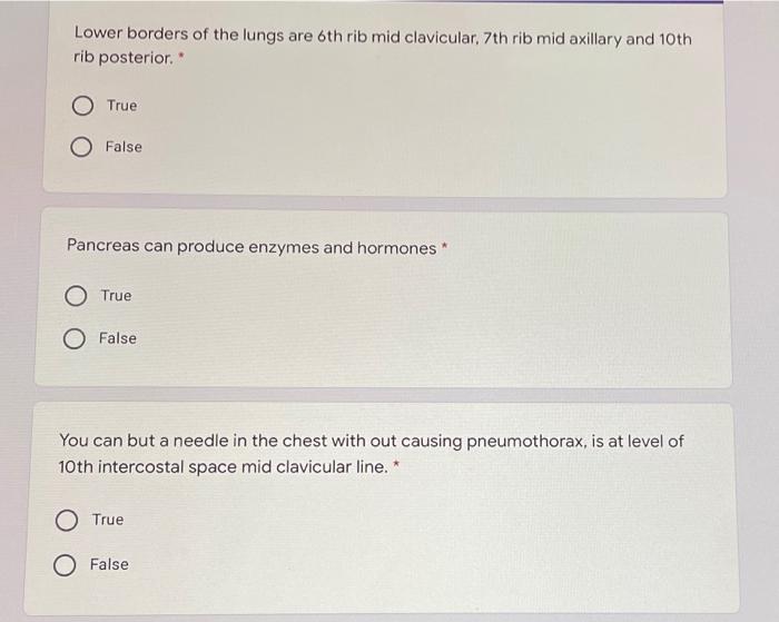 Solved Lower borders of the lungs are 6th rib mid | Chegg.com