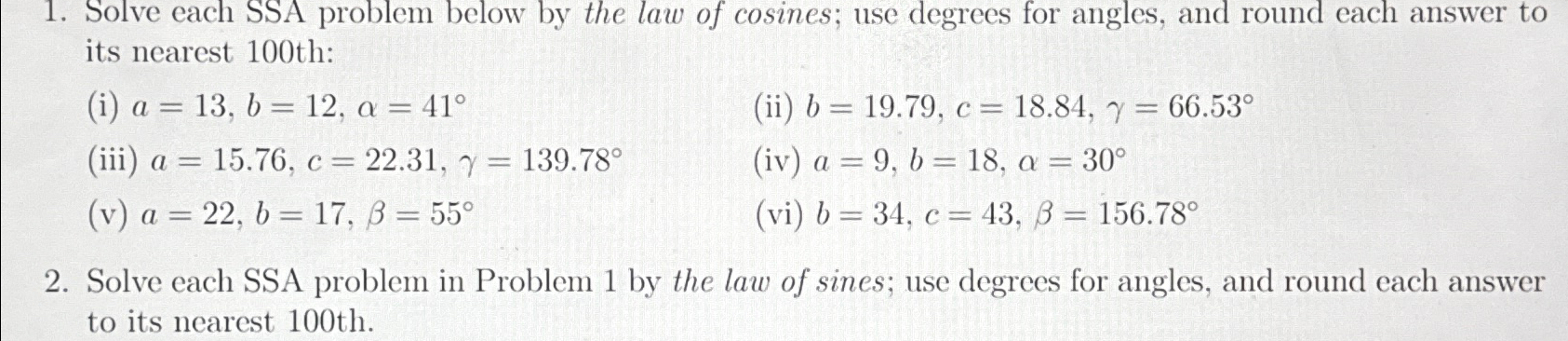 Solved Please solve all and show all work! Solve each SSA | Chegg.com
