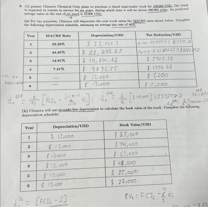 Solved 3. (12 points) Chimera Chemical Corp plans to | Chegg.com