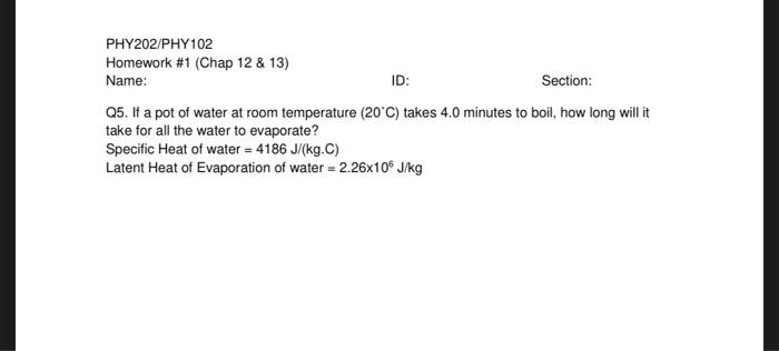 Solved PHY202/PHY102 Homework \#1 (Chap 12 \& 13) Name: ID: | Chegg.com