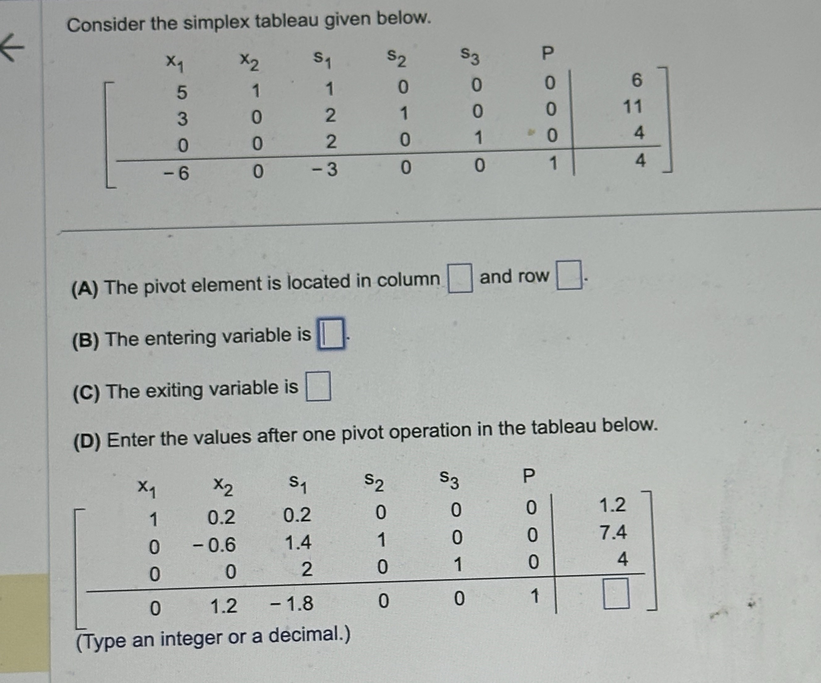 Solved Consider the simplex tableau given | Chegg.com