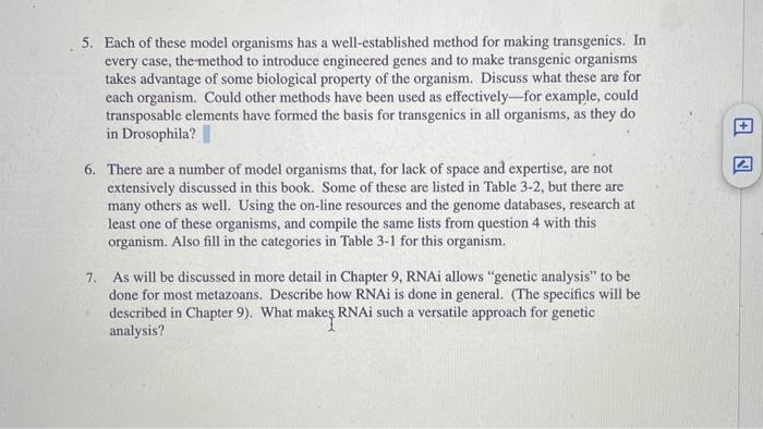 Solved 5. Each of these model organisms has a | Chegg.com
