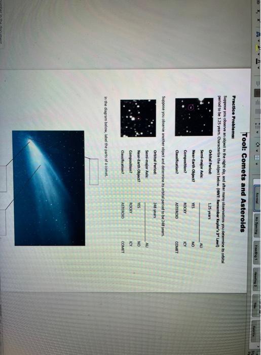 Solved Tool: Comets and Asteroids Practice Problems: Suppose | Chegg.com
