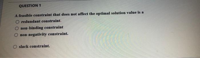 Solved QUESTION 1 A feasible constraint that does not affect | Chegg.com