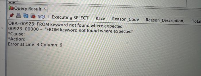 Solved ORA-00923: FROM keyword not found where expected | Chegg.com