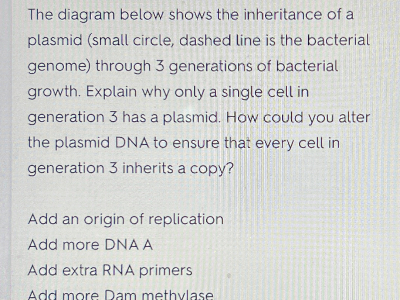 Solved The diagram below shows the inheritance of a plasmid | Chegg.com