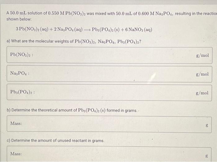 Solved A 50.0 mL solution of 0.550MPb(NO3)2 was mixed with | Chegg.com