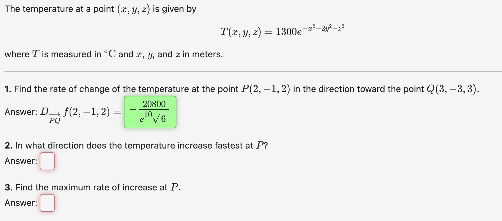 Solved The temperature at a point (x,y,z) ﻿is given | Chegg.com