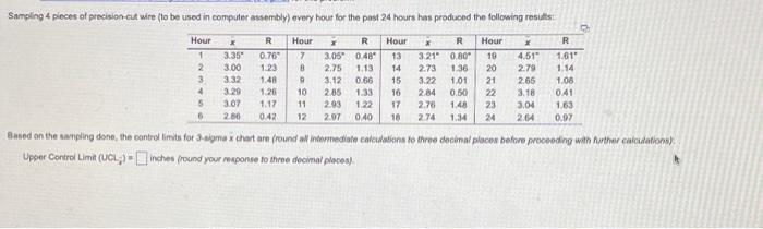 Solved Upper Control Limit (UCL- )= inches (round your | Chegg.com