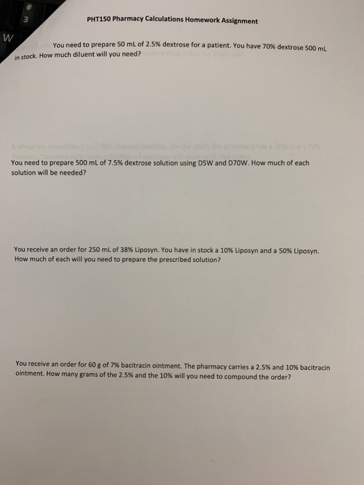 Solved PHT150 Pharmacy Calculations Homework Assignment W | Chegg.com