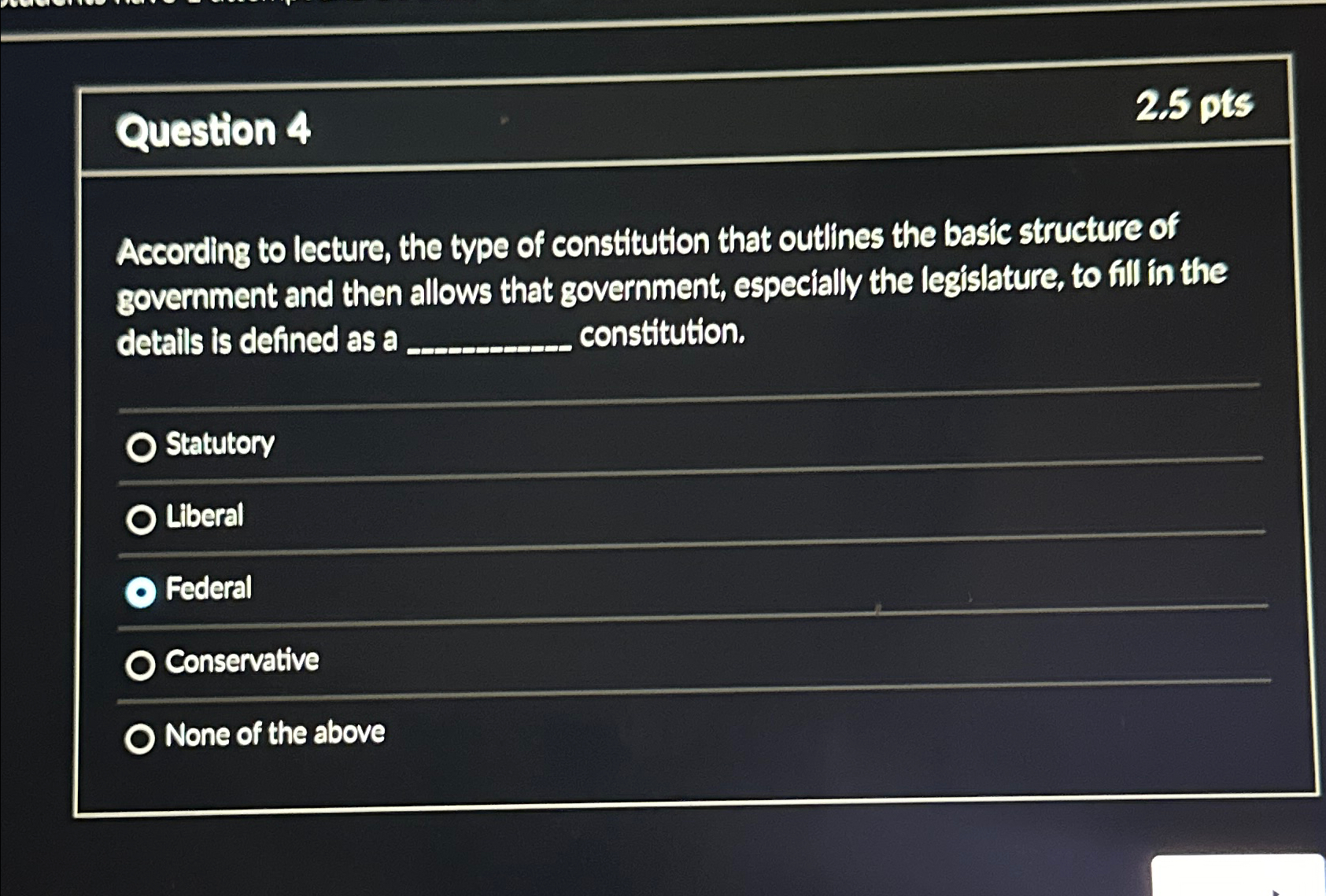 Solved Question 42.5ptsAccording to lecture, the type of | Chegg.com
