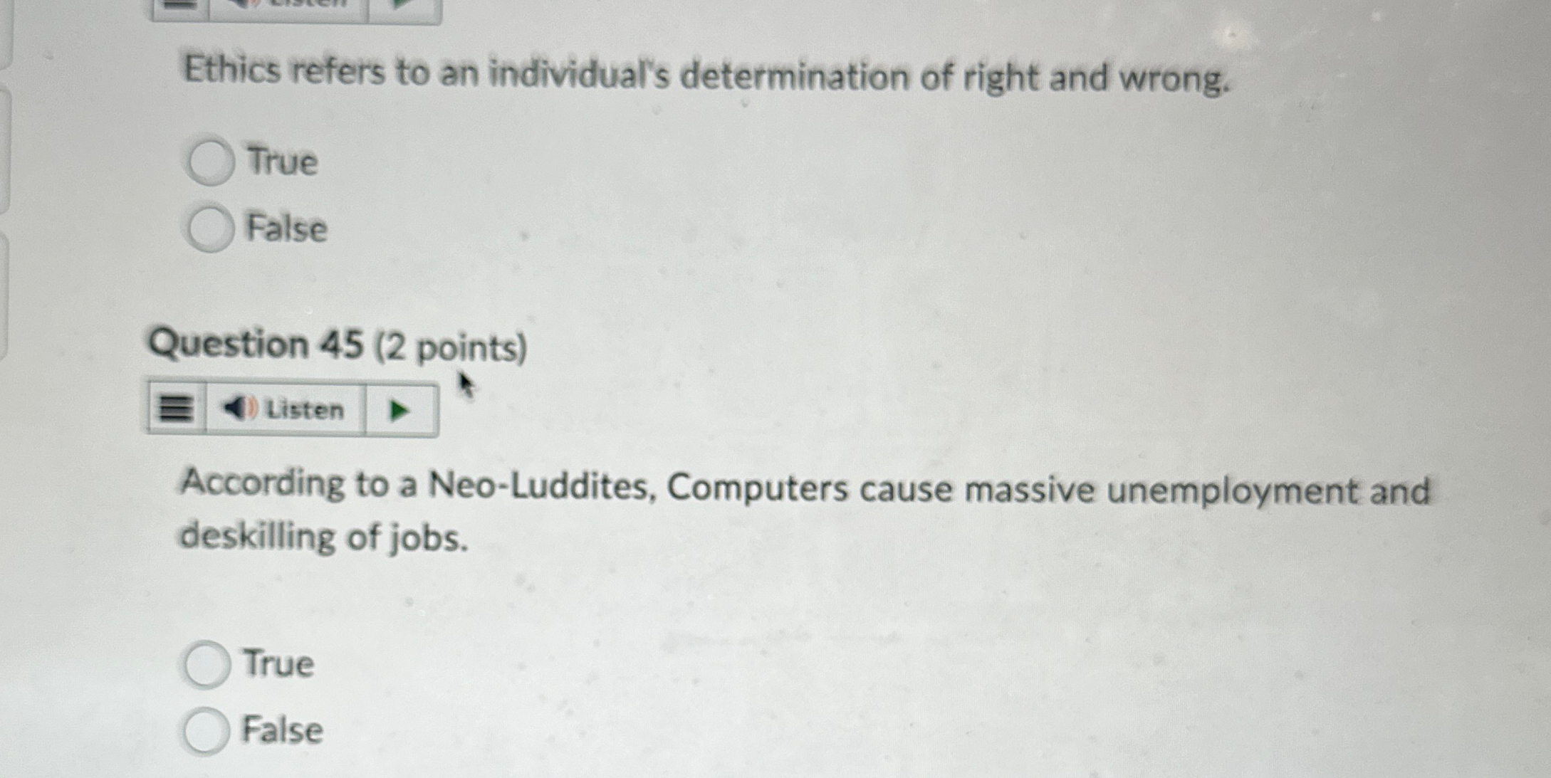 Solved Ethics refers to an individual's determination of | Chegg.com