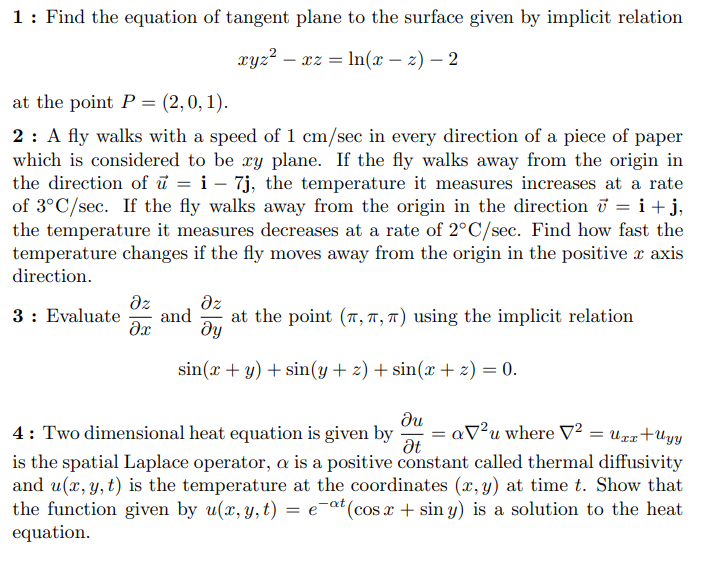 Solved 1 ﻿: Find the equation of tangent plane to the | Chegg.com