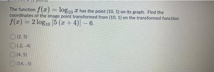 Solved The function f(x) = log10 2 has the point (10, 1) on | Chegg.com