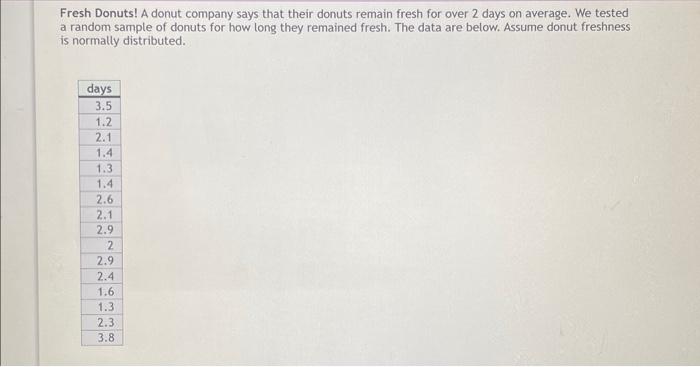 Solved Fresh Donuts! A donut company says that their donuts | Chegg.com