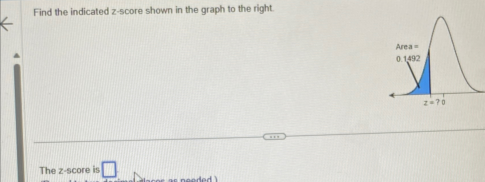 Solved Find the indicated z-score shown in the graph to the | Chegg.com