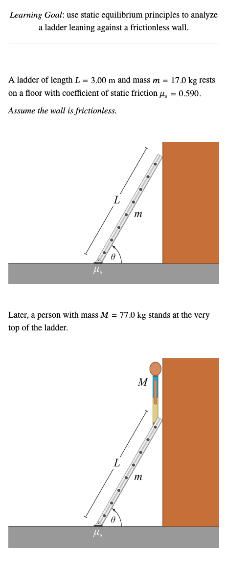 Solved a ladder leaning against a frictionless wall.A ladder | Chegg.com