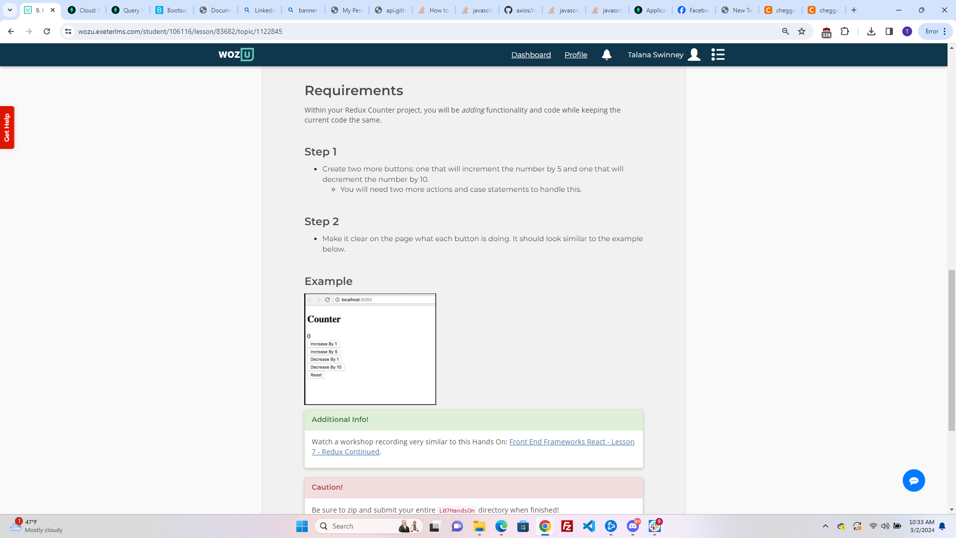 Solved RequirementsWithin your Redux Counter project, you | Chegg.com
