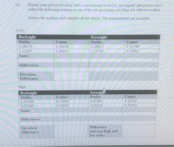 Solved (a) During some precise leveling with a conventional | Chegg.com