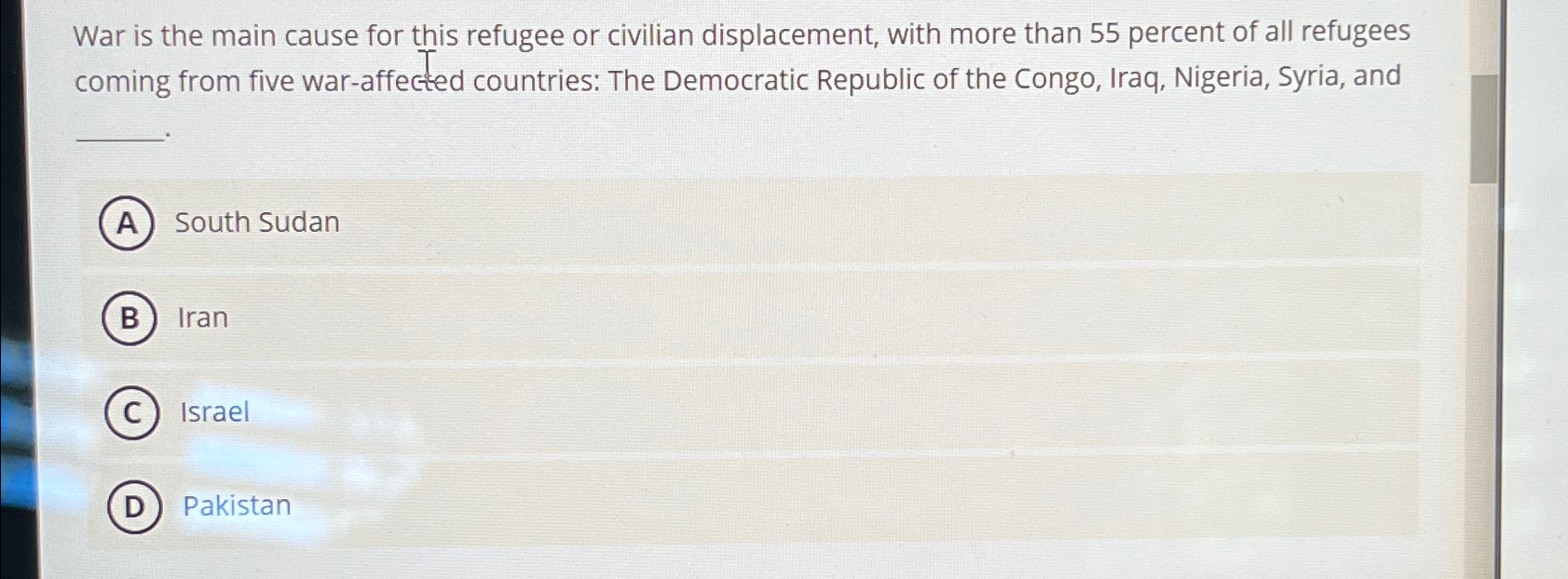 Solved War is the main cause for this refugee or civilian | Chegg.com