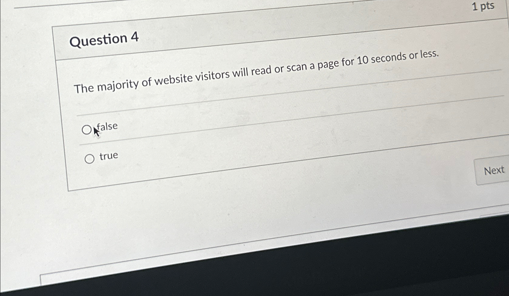 Solved 1 ﻿ptsQuestion 4The majority of website visitors will | Chegg.com