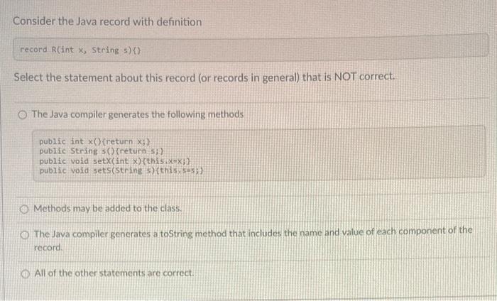 Solved Consider the Java record with definition record R( | Chegg.com Solved Consider the Java record with definition record R( | Chegg.com