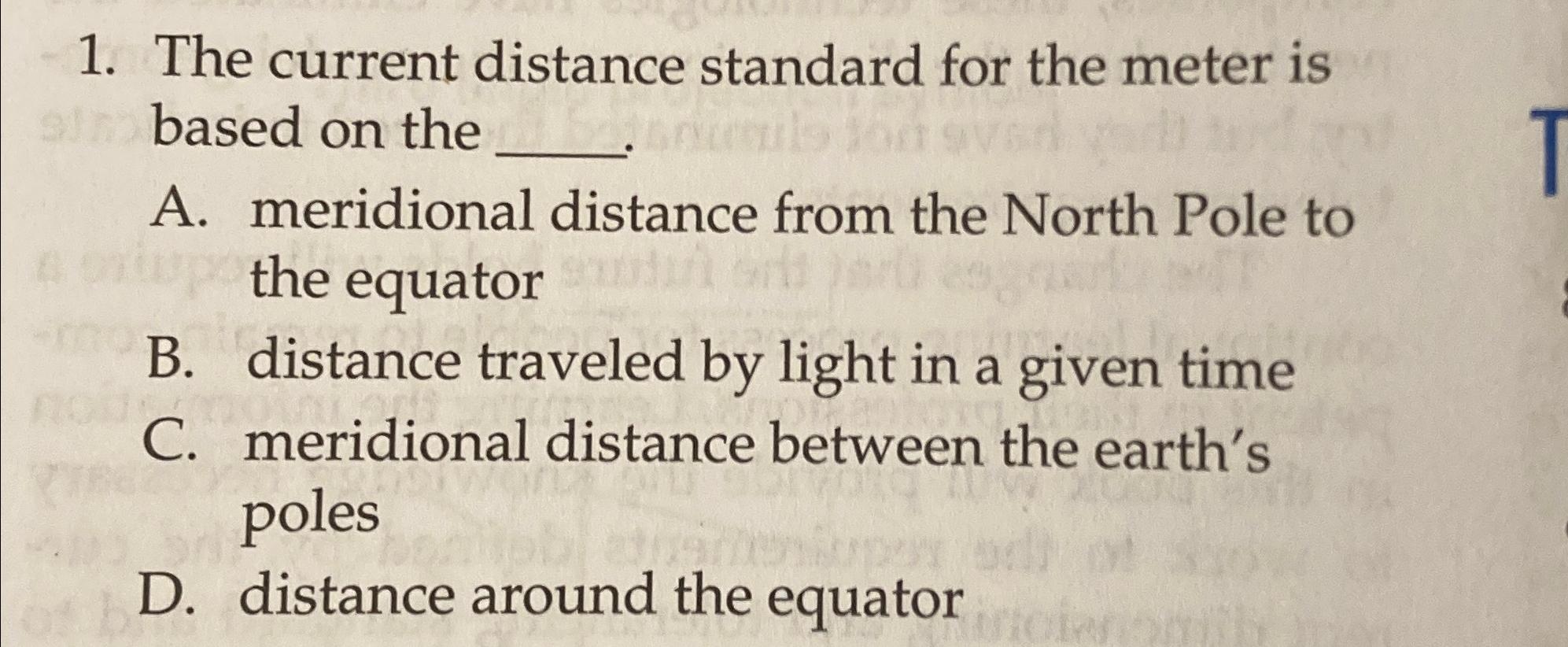 Solved The current distance standard for the meter is based | Chegg.com