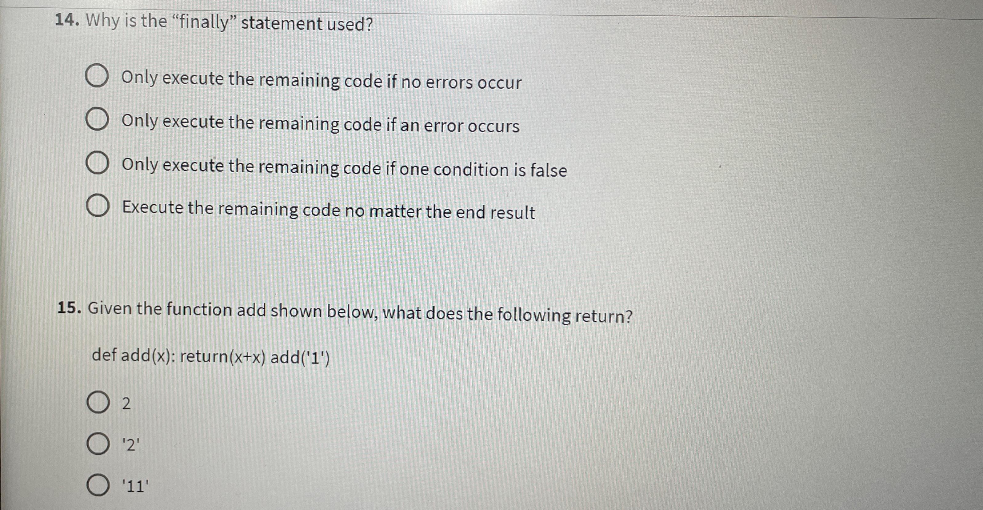 Solved Why is the "finally" statement used?Only execute the | Chegg.com