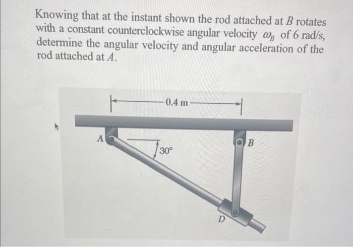 Solved Knowing That At The Instant Shown The Rod Attached At